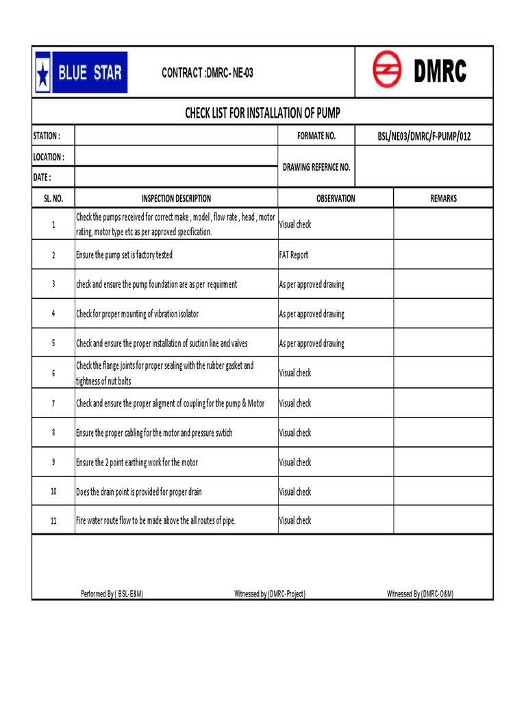 FF Pipe Installation Checklist | PDF | Computers
