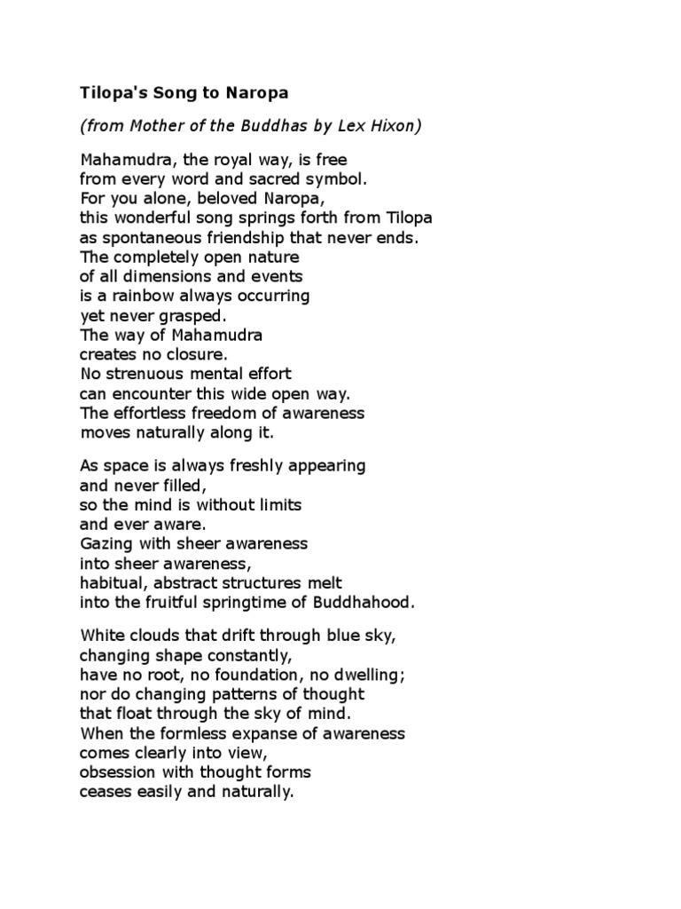 Tilopas Song To Naropa | PDF | Mahamudra | Buddhahood