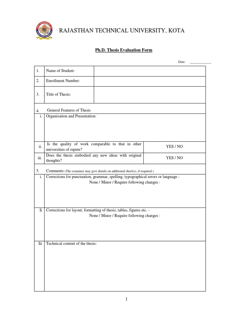 PHD Thesis Evaluation Form | PDF