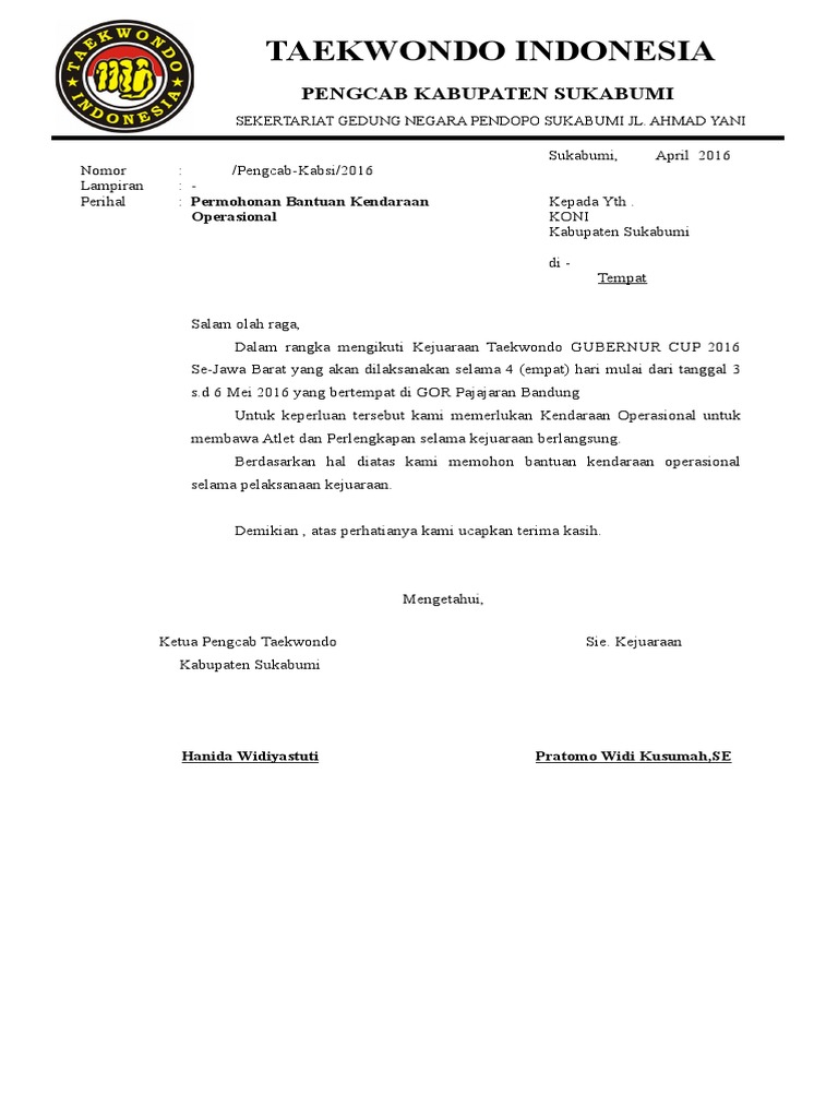 Surat Permohonan KONI | PDF