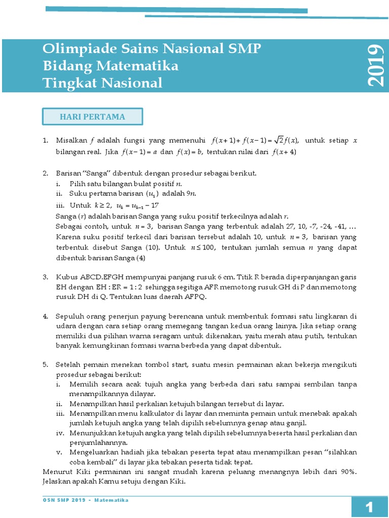 Soal Matematik OSN SMP 2019 | PDF