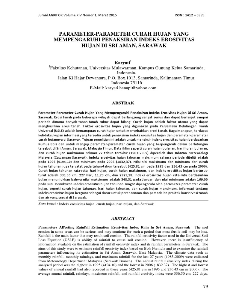 Parameter Parameter Curah Hujan Yang Mempengaruhi Penaksiran Indeks Erosivitas | PDF | Sains ...