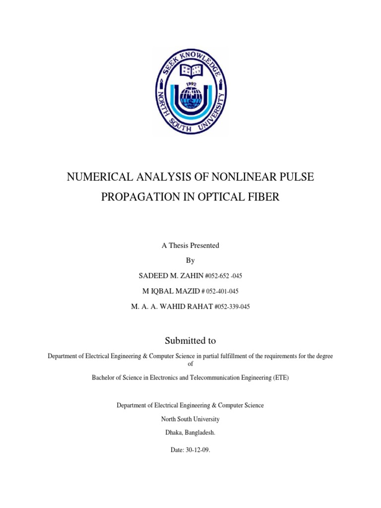 Numerical Analysis of Nonlinear Pulse Propagation in Optical Fiber PDF | PDF | Dispersion ...