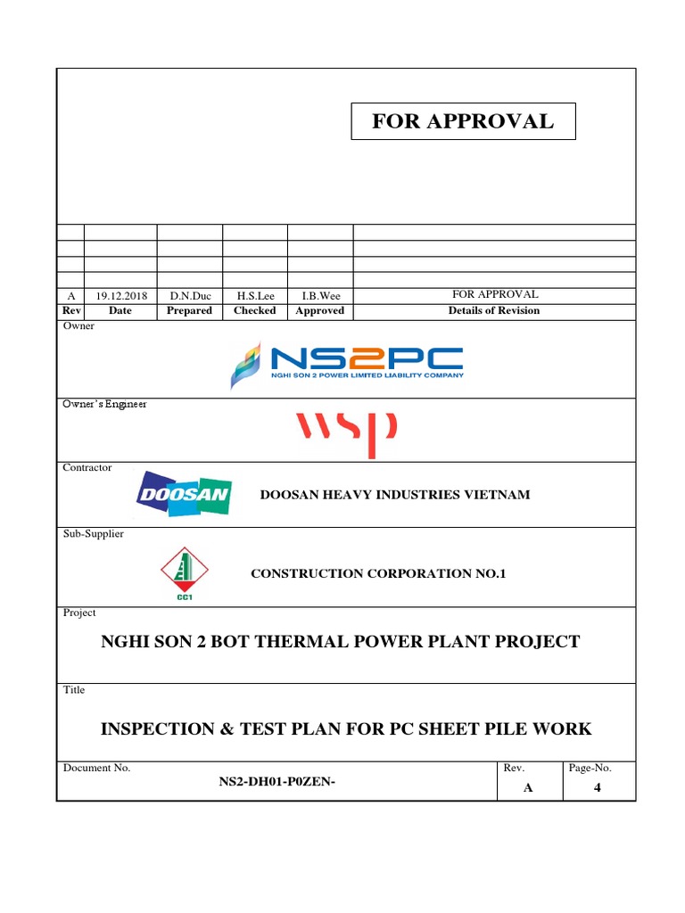 Inspection and Test Plan For PC Sheet Pile | PDF | Engineering | Nature