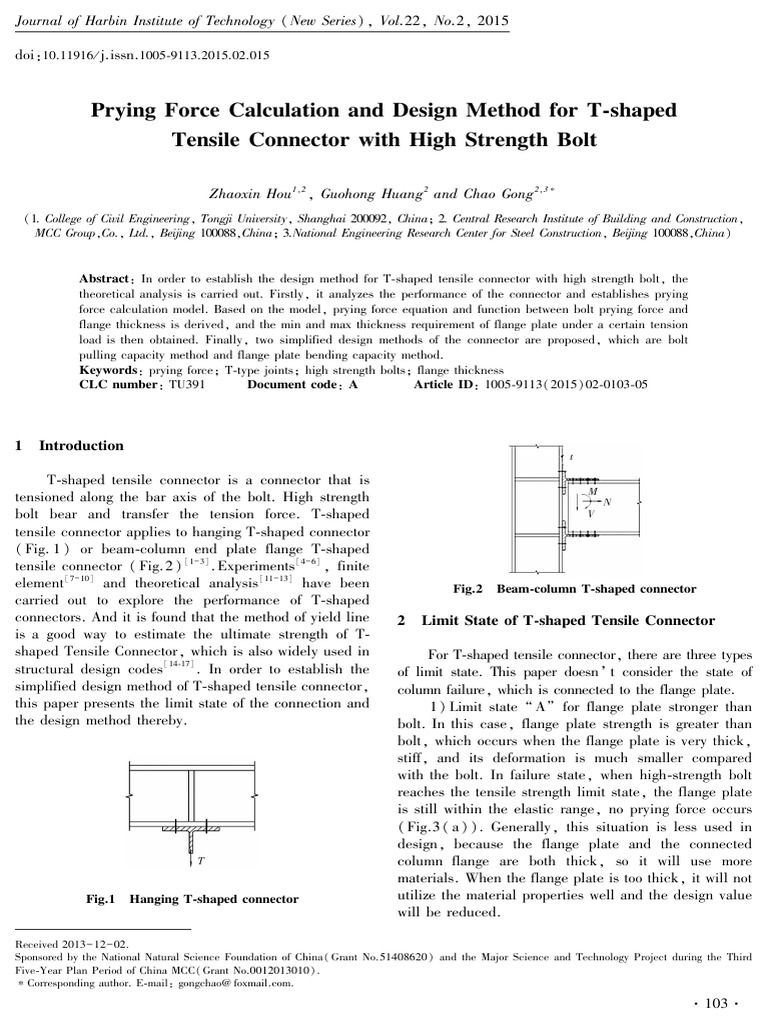 Prying Force Calculation and Design Method For T-Shaped Tensile ...