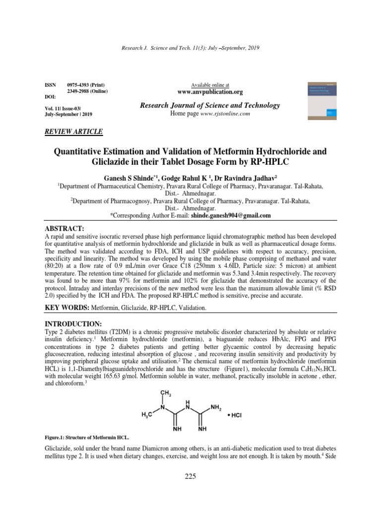 Quantitative Estimation And Validation Of Metformin Hydrochloride And Gliclazide In Their Tablet