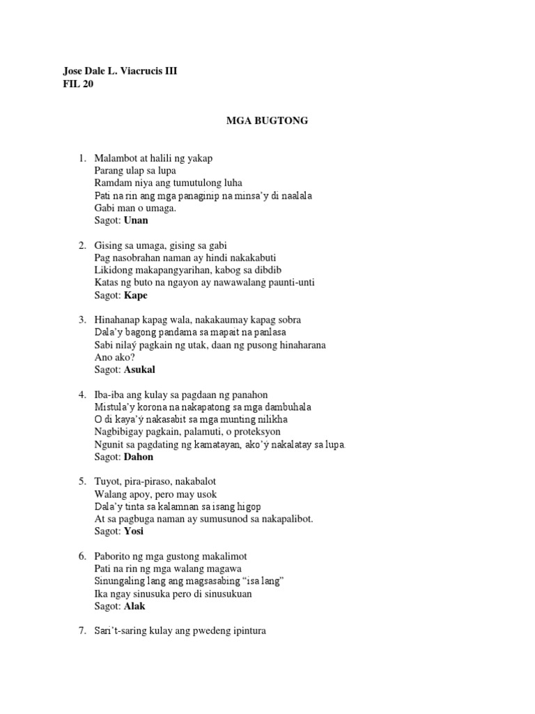 Fil 20 Bugtong | PDF