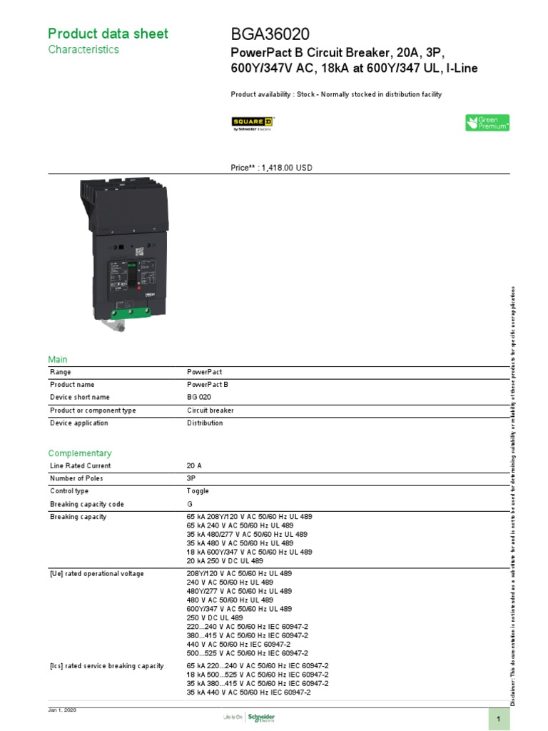PowerPact B-Frame Molded Case Circuit Breakers - BGA36020 | PDF ...