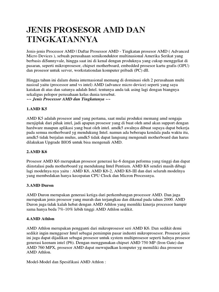Jenis Prosesor Amd Dan Tingkatannya | PDF