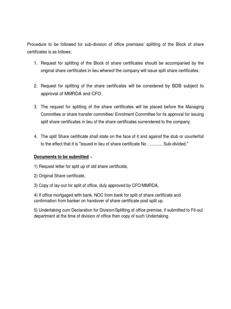 05 Split of Share Certificate Form | PDF | Plumbing | Common Law