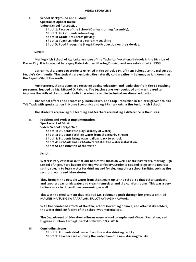 Sample Format For Video Storyline | PDF | Drinking Water | Cognition