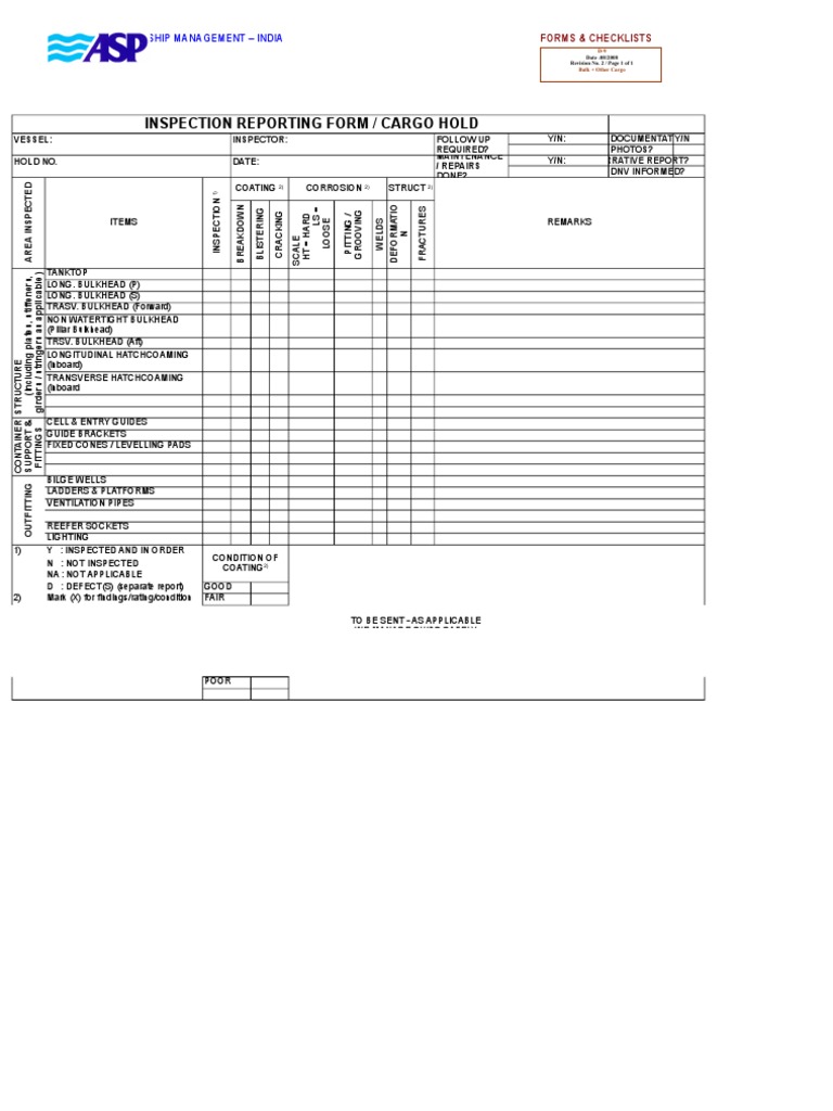 Cargo Hold Inspection Report Form | PDF | Shipping | Water Transport