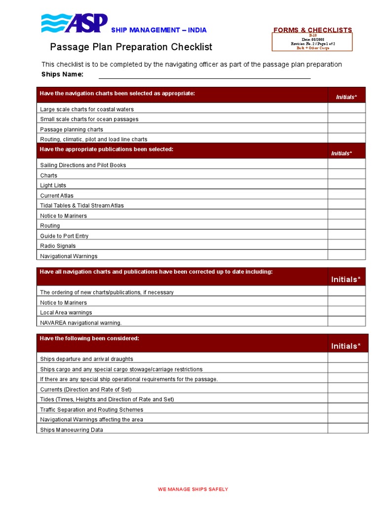 Passage Plan Preparation Checklist | PDF | Ships | Navigation