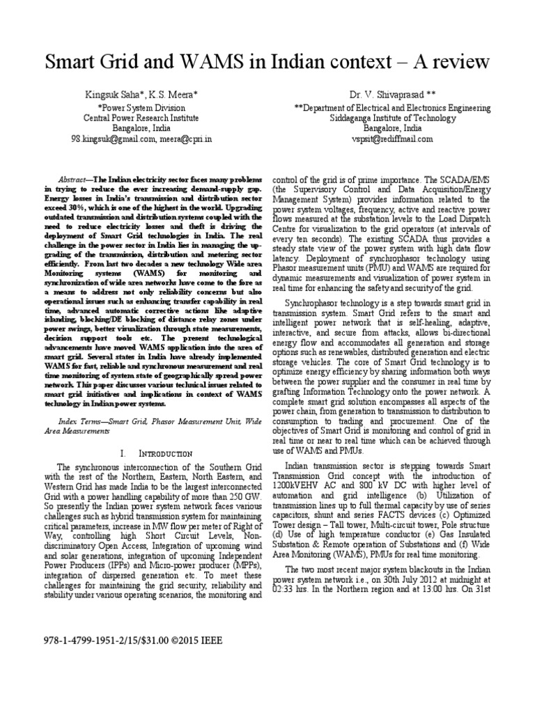 WAMS in Indian Context-Paper | PDF | Electrical Grid | Smart Grid