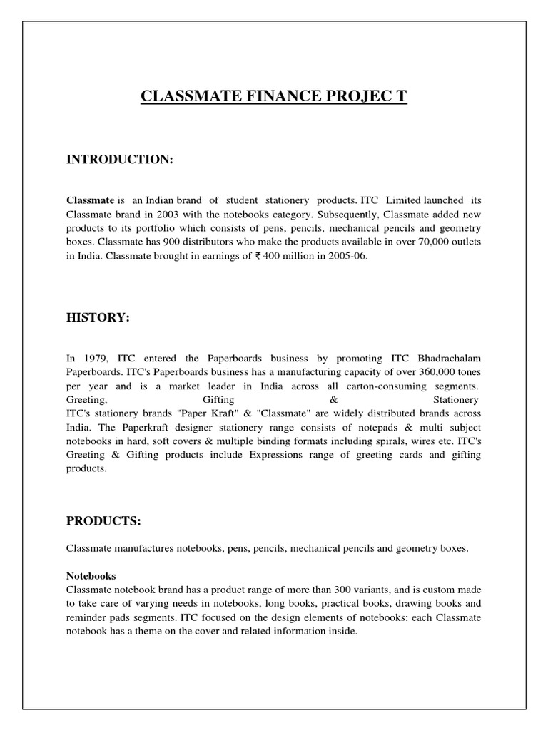 Classmate Finance Project 01 | PDF | Notebook | Brand