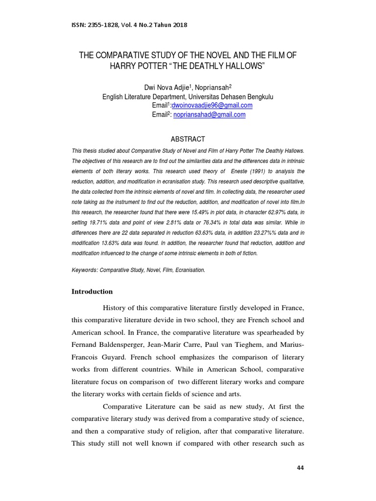 Comparative Study of The Novel and The Film of Harry Potter | Download ...
