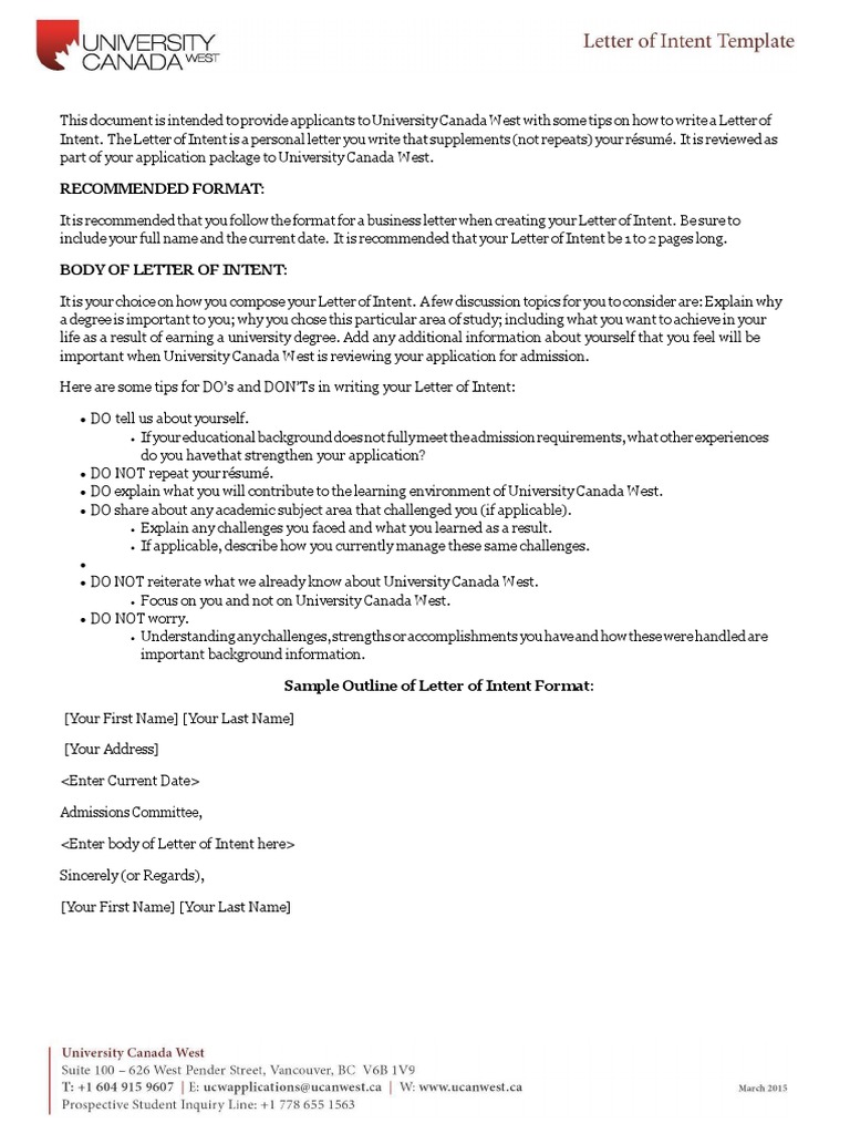 Letter of Intent Template | PDF | Career & Growth