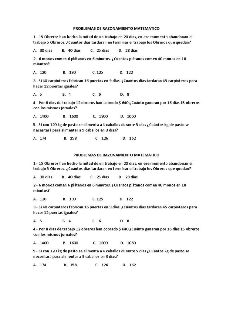 Problemas de Razonamiento Matematico | PDF