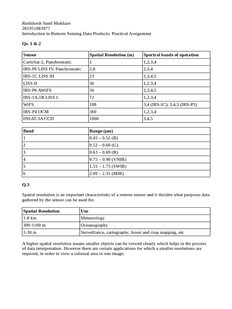 IIRS Assignment 201951083977 | PDF | Remote Sensing | Sensor IIRS Assignment 201951083977 | PDF | Remote Sensing | Sensor