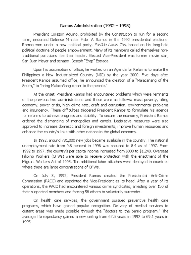 Ramos Administration | PDF | Philippines | Government