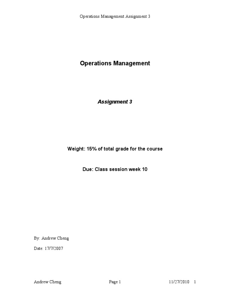 Operations Management Assignment 3 | PDF | Operations Management | Inventory