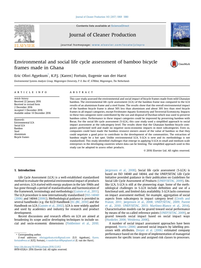 Environmental and Social Life Cycle Assessment of Bamboo Bicycle | PDF ...