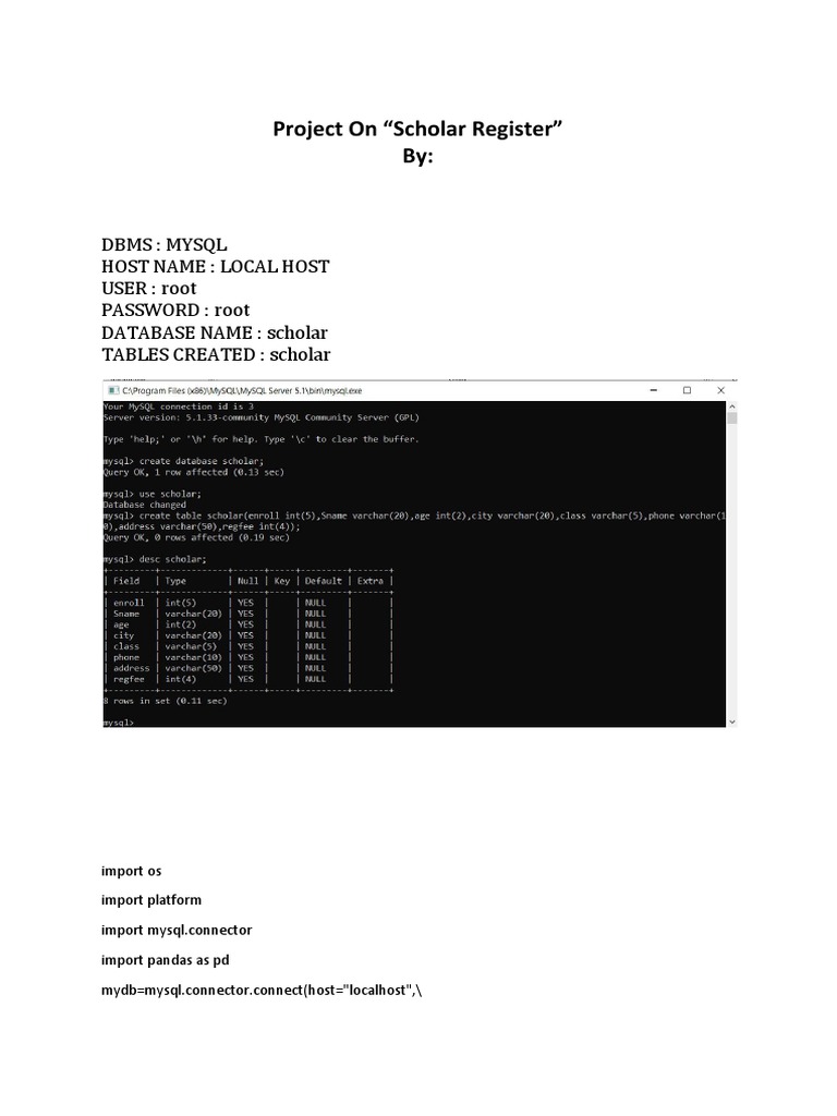Project On Scholar Registration PDF | PDF | Databases | Information ...