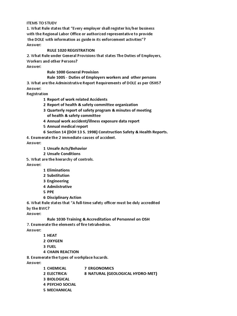 COSH REVIEWER | Personal Protective Equipment | Occupational Safety And ...