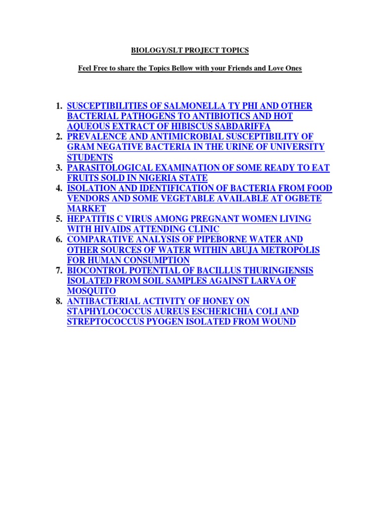 Biology SLT Project Topics | PDF | Bacteria | Biology