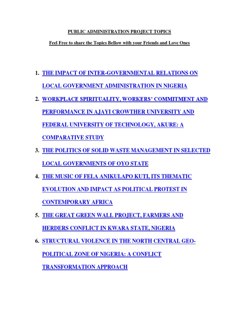 Public Administration Project Topics | PDF | Nigeria | Employment