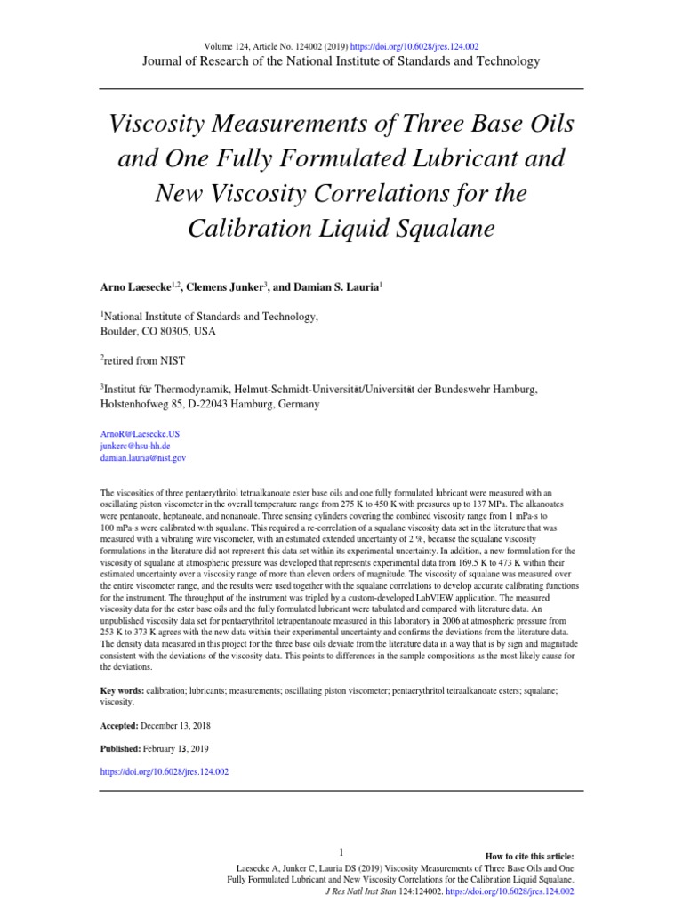 Viscosity Measurements of Three Base Oils PDF | PDF | Viscosity ...