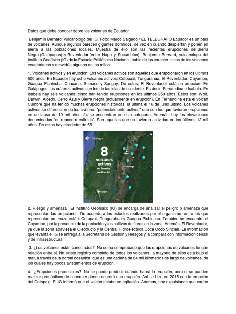 Volcanes de Ecuador | PDF | Volcán | Tipos de erupciones volcánicas
