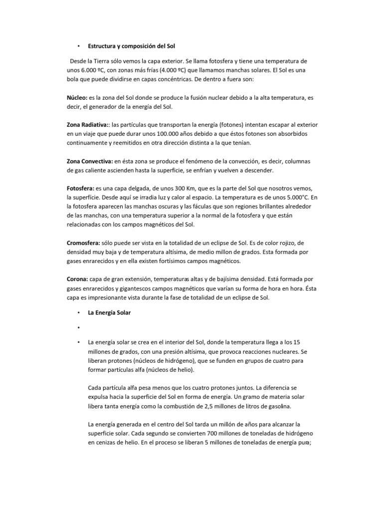 Estructura y Composición Del Sol | PDF
