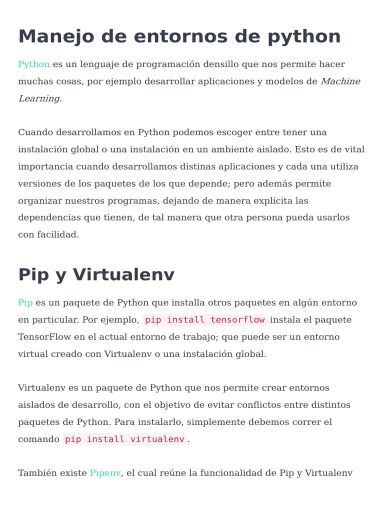 Manejo de Entornos de Python | PDF | Python (lenguaje de programación) | Desarrollo de software