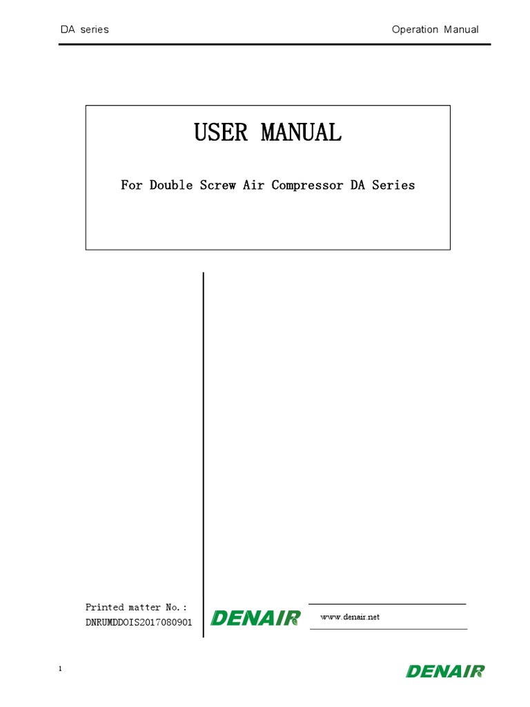 DENAIR Direct Driven Air Compressor User Manual - EEI 2 | PDF | Valve ...