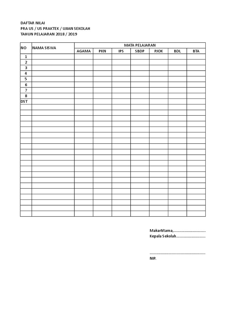 Blangko Nilai Us | PDF