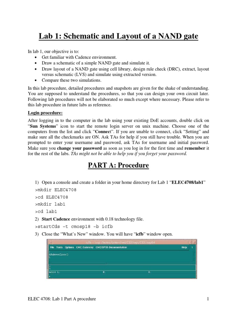 Lab 1 Part A Procedure: Designing and Simulating a NAND Gate Schematic ...