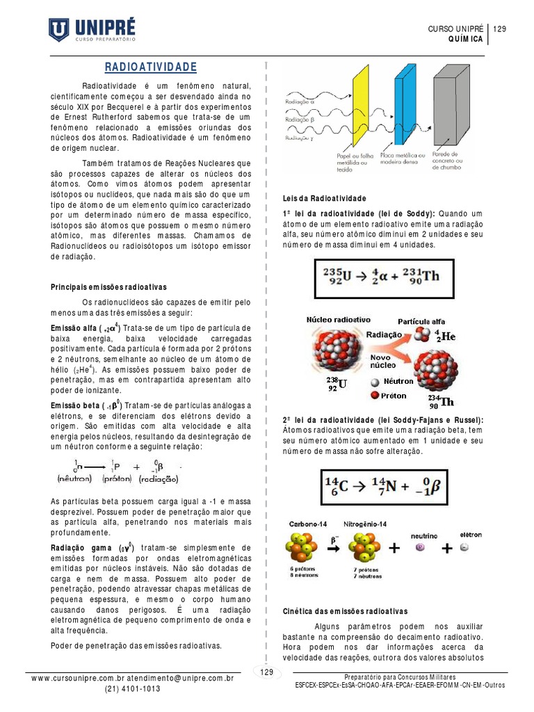 Radioatividade (Nota de Aula e Exercícios) | PDF | Radioatividade | Fissão nuclear