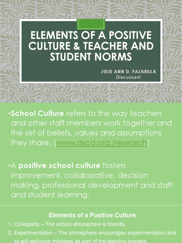 Elements of Positive School Culture | PDF | Teachers | Action (Philosophy)