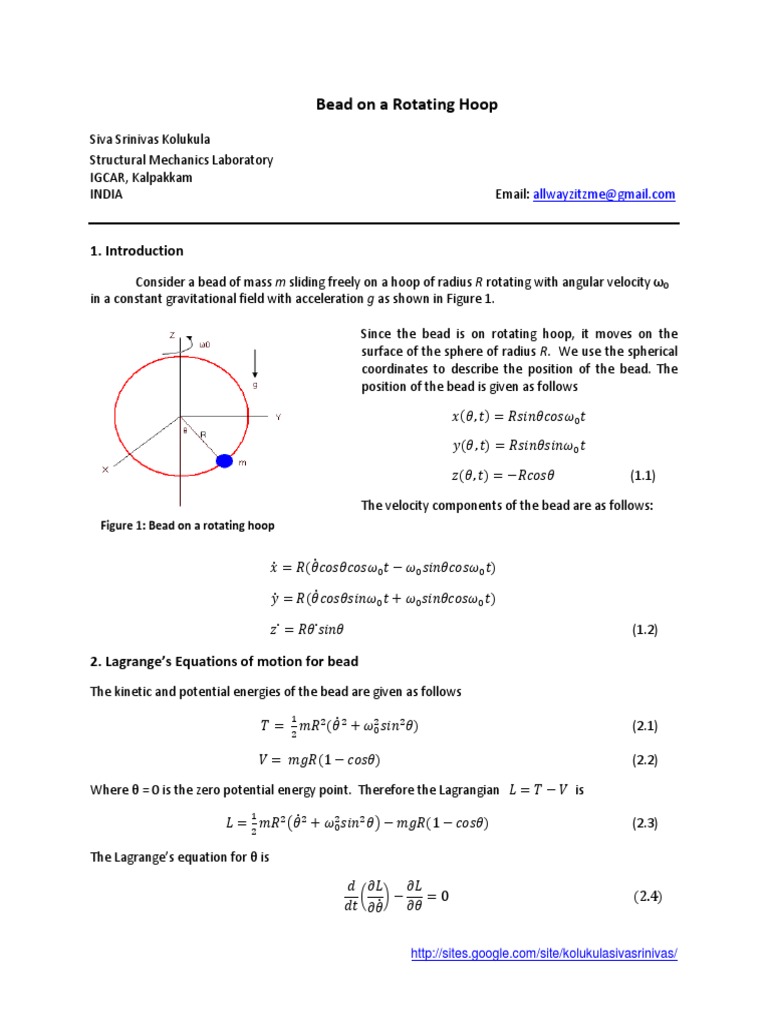 Bead On Rotating Hoop | PDF | Lagrangian Mechanics | Equations Of Motion
