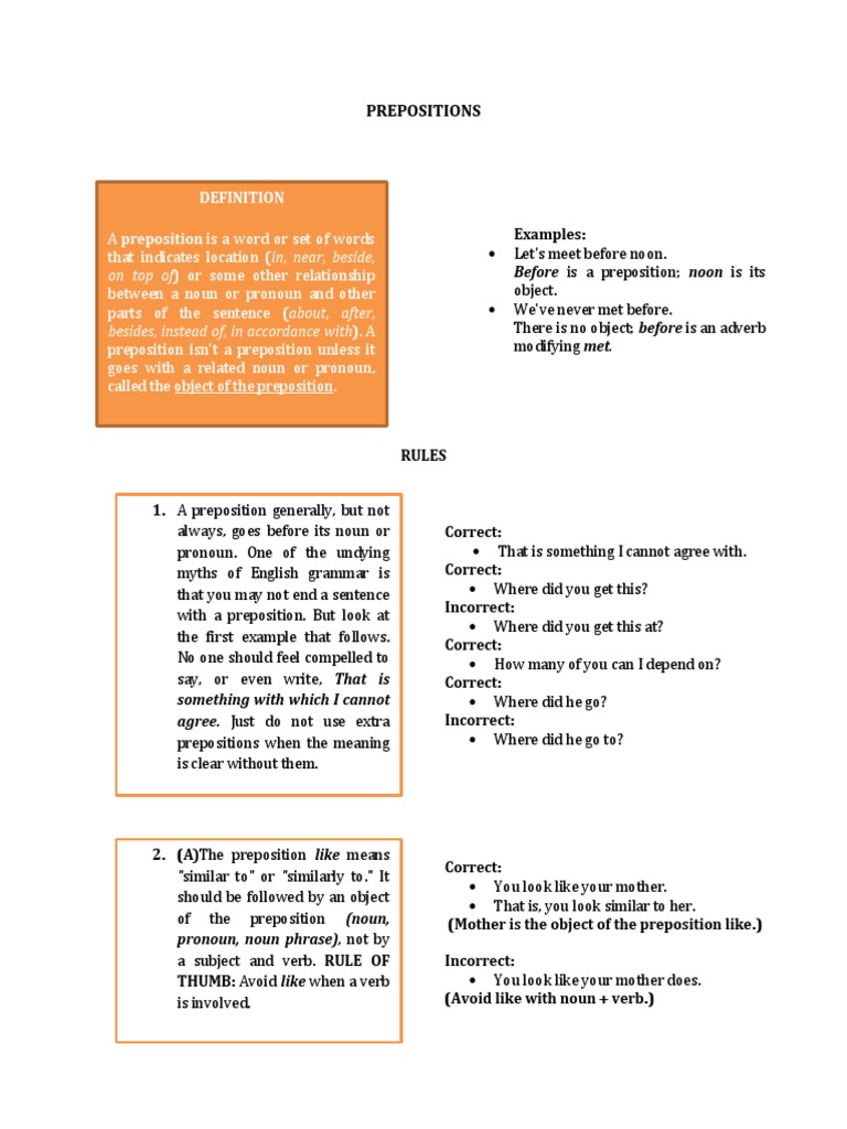 PREPOSITIONS (Basics) | PDF | Preposition And Postposition | Object ...