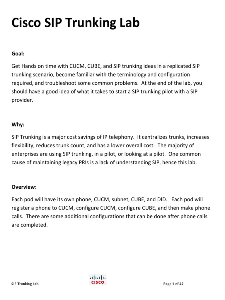 Cisco SIP Trunking Lab | PDF | Session Initiation Protocol | Voice Over Ip