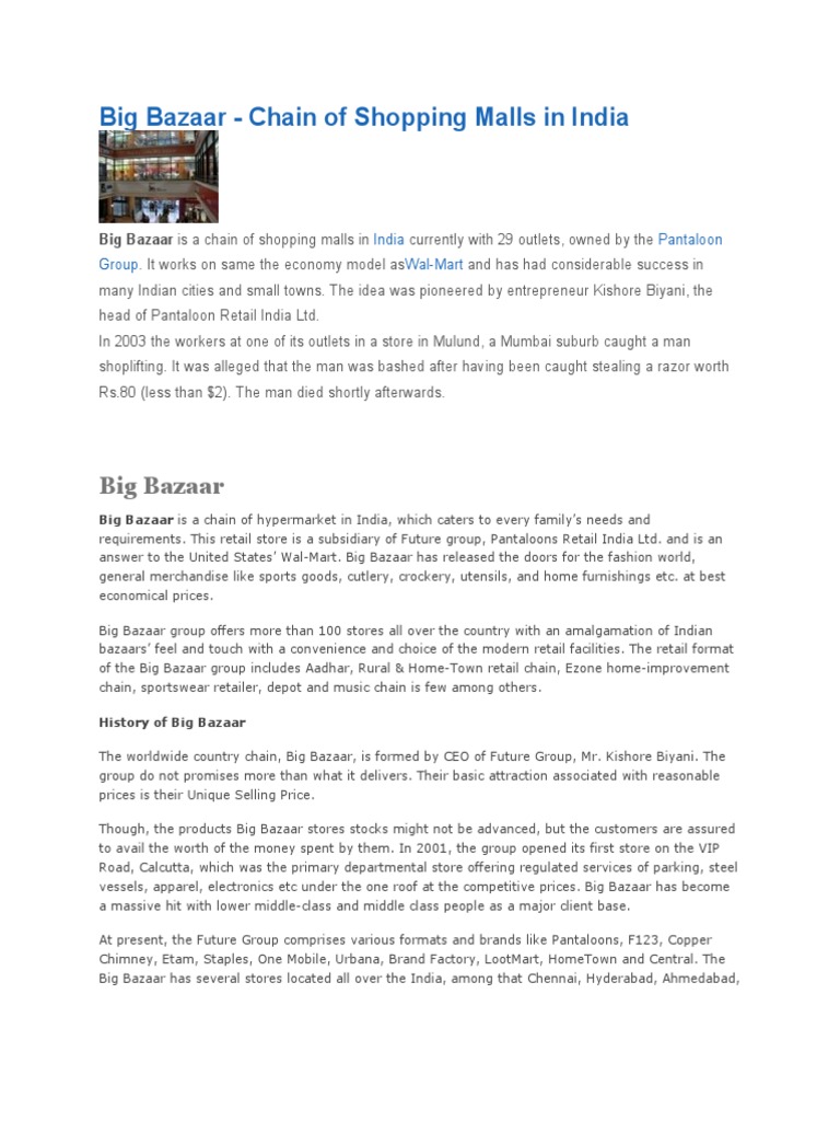Big Bazaar | PDF | Retail | Retailing