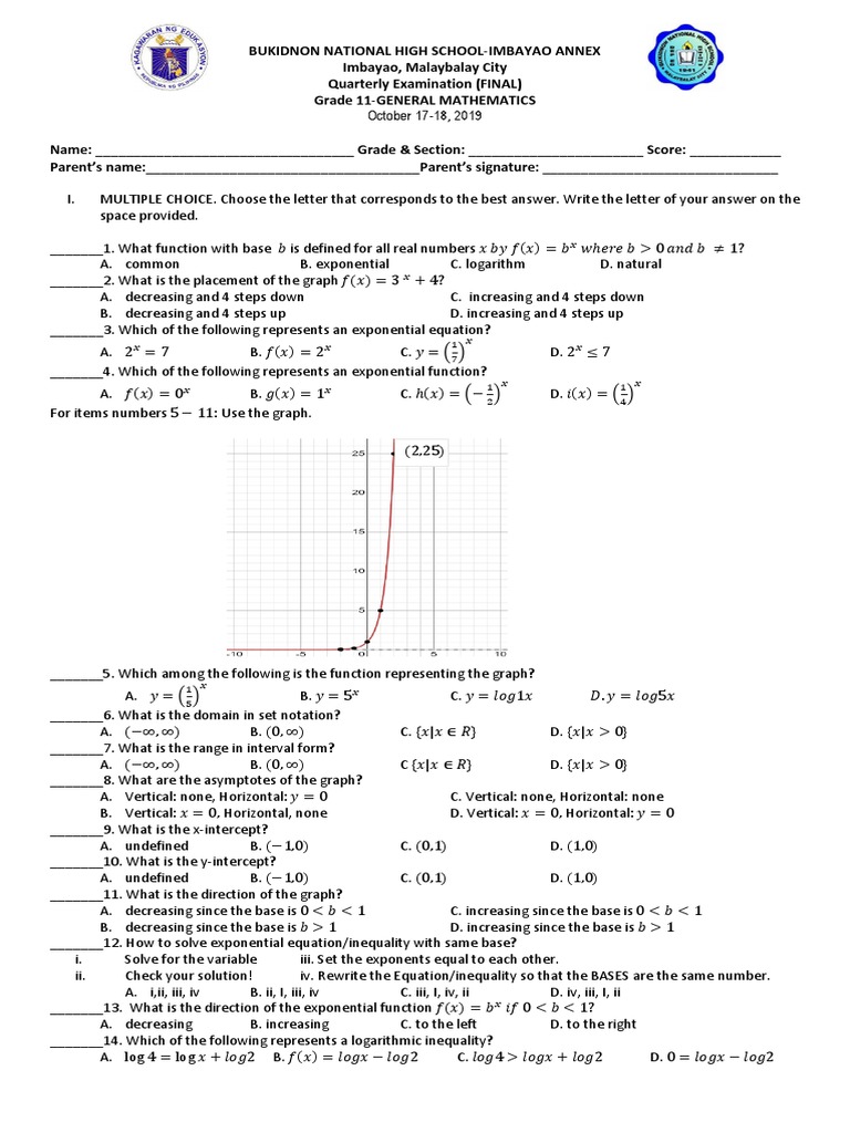Grade 11 Second Quarter | PDF | Exponential Function | Function ...
