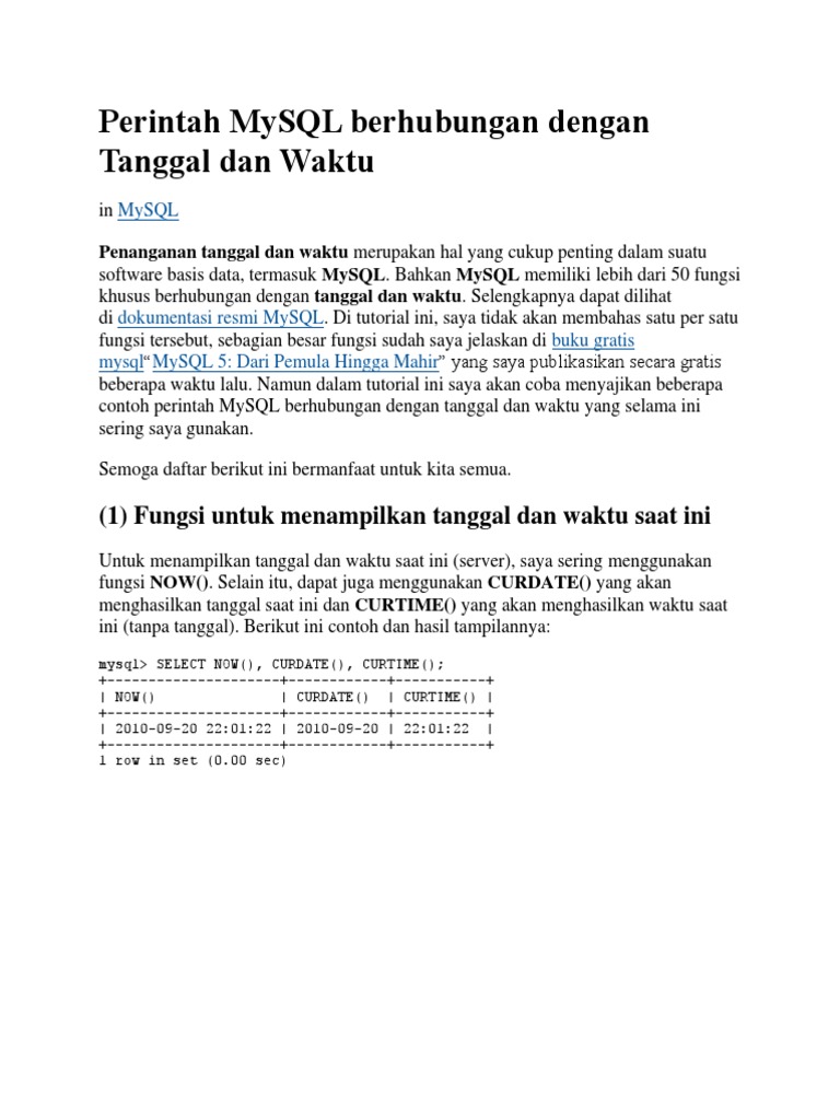 Perintah MySQL Berhubungan Dengan Tanggal Dan Waktu | PDF