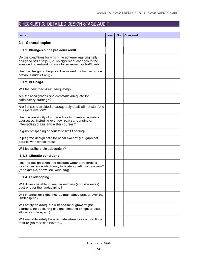 Detailed Design Stage Checklist | PDF | Road Traffic Safety | Road