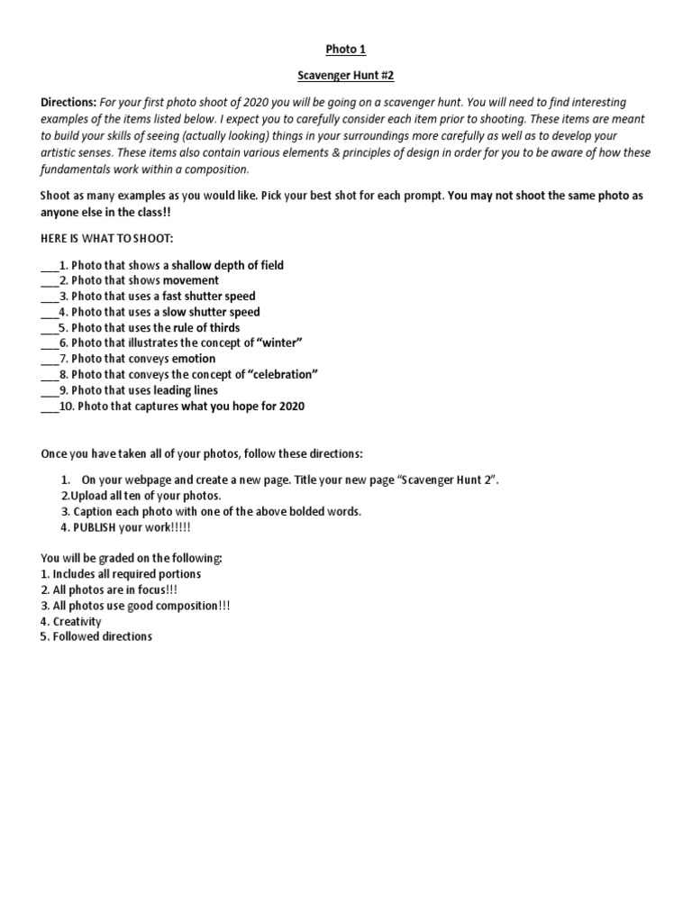 Scavenger Hunt 2 | PDF | Self-Improvement