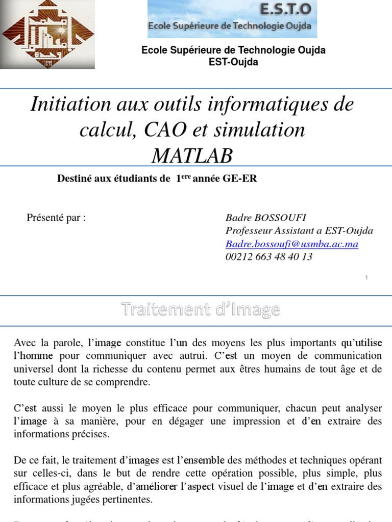Présentation Traitement D'image Matlab | PDF | Image numérique | Filtre ...