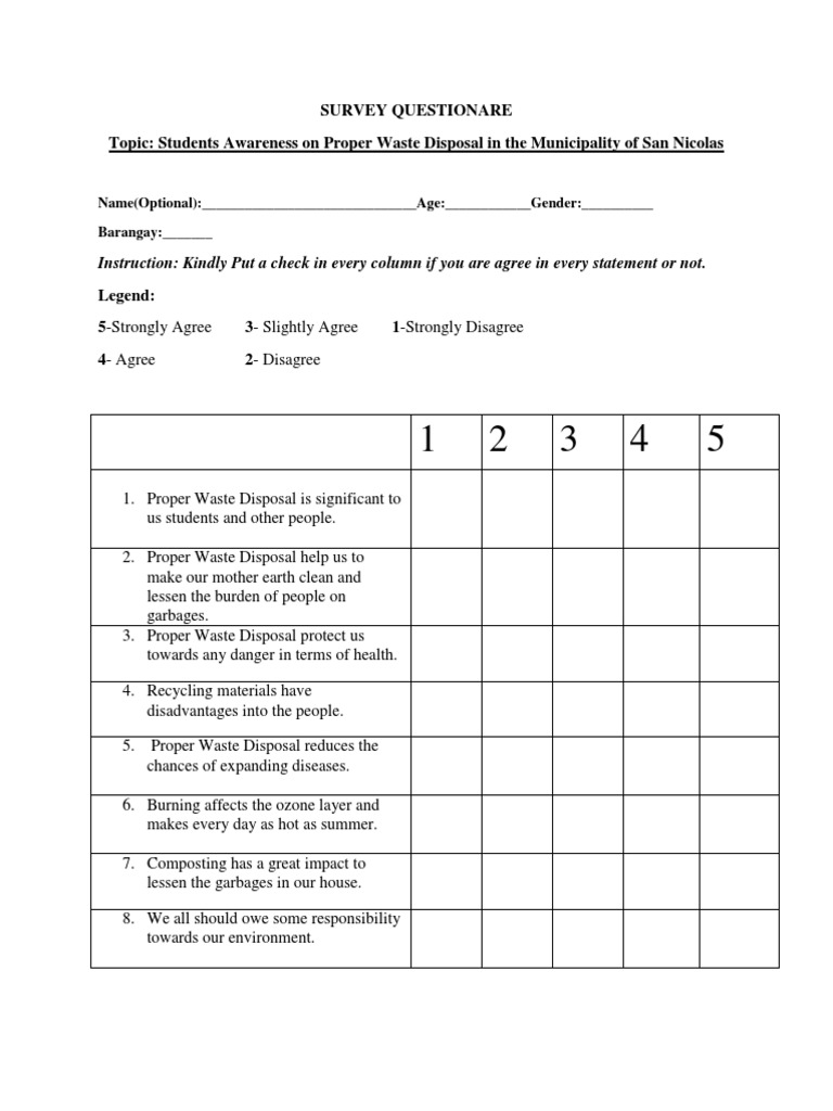 Survey Questionare | PDF | Biodegradation | Waste Management