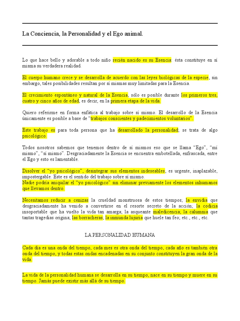 05 La Conciencia, La Personalidad y El Ego-Animal | PDF | Yo | Vida